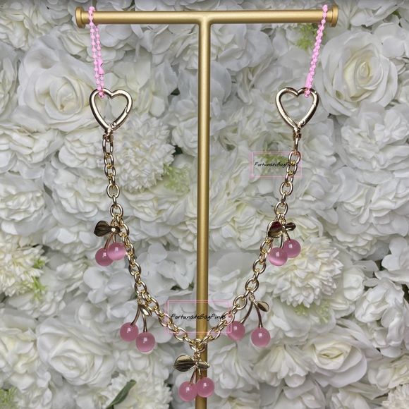 Hand Crafted | Bags | Pink Crystal Cherry Bag Charm Chain Novelty Purse ...